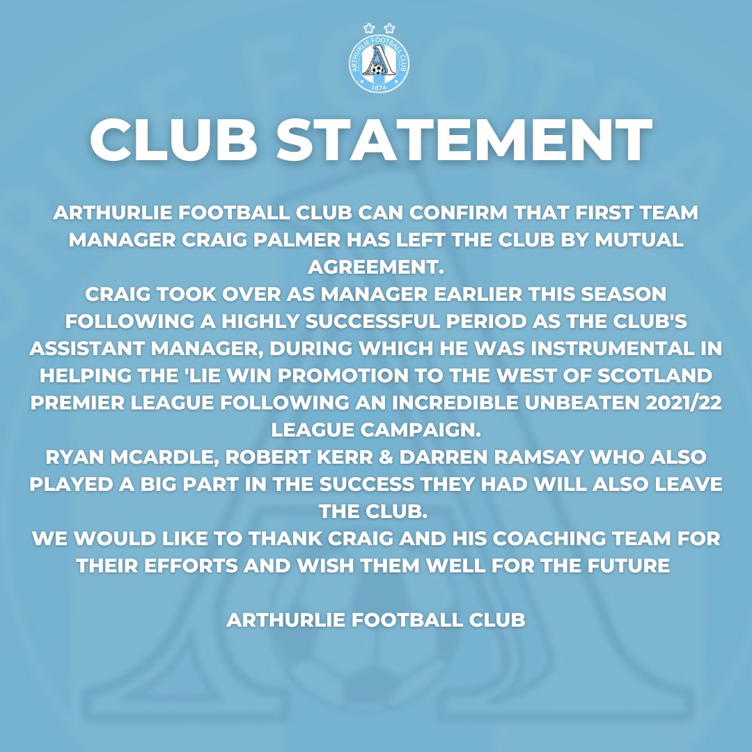 CLUB STATEMENT – The Official Website of Arthurlie Football Club