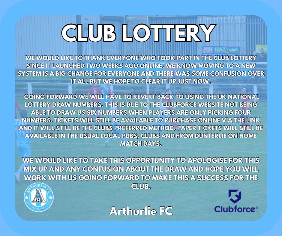 CLUB LOTTERY – The Official Website of Arthurlie Football Club